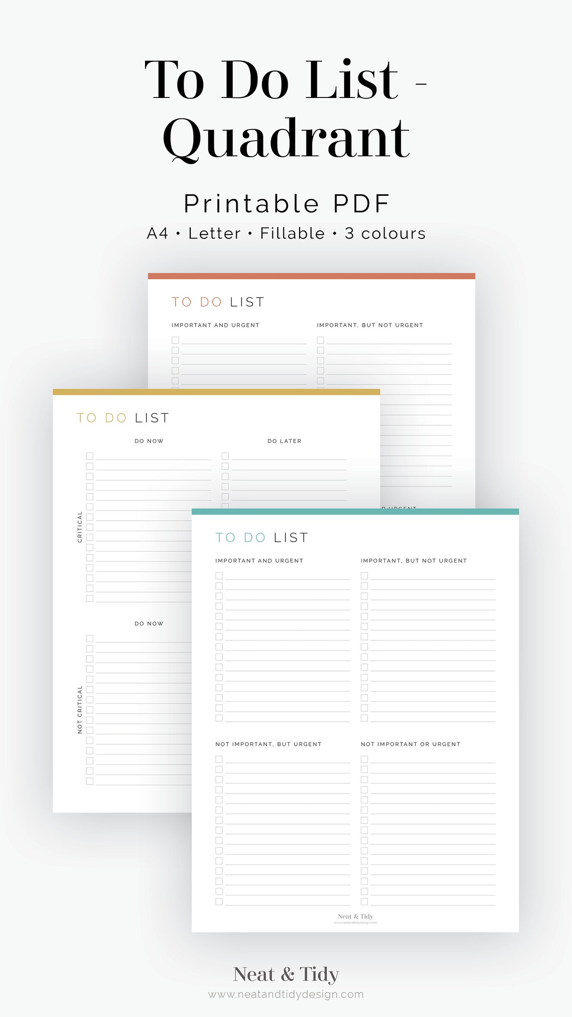 Quadrant to Do List 2 Layouts Fillable Printable PDF Task Management ...
