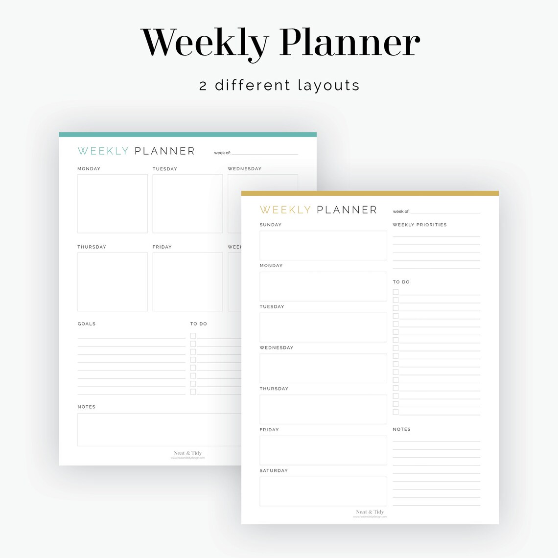 Weekly Planner 2 Layouts V1 Fillable Printable PDF Time Management ...