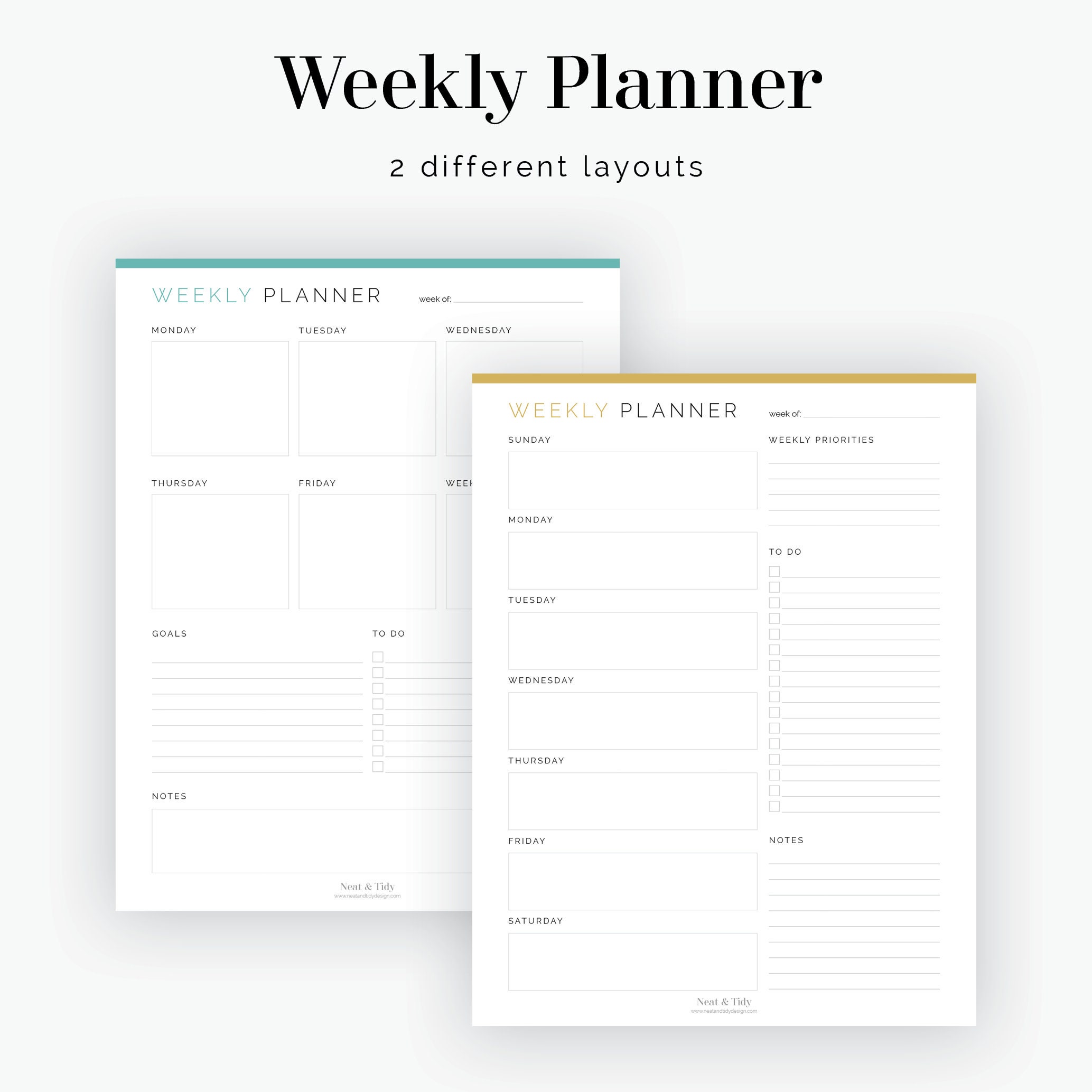 Weekly Planner (2 Layouts) V1 - Fillable - Printable PDF - Time ...