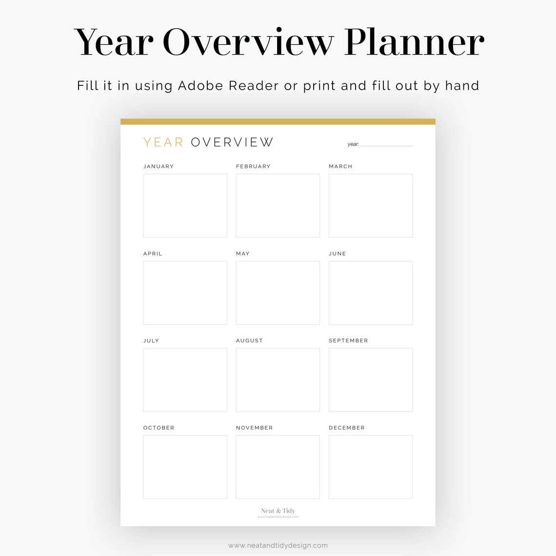 Year Overview Planner Fillable Printable PDF Time - Etsy
