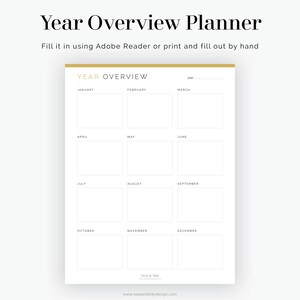 Year Overview Planner - Fillable - Printable PDF - Time Management ...