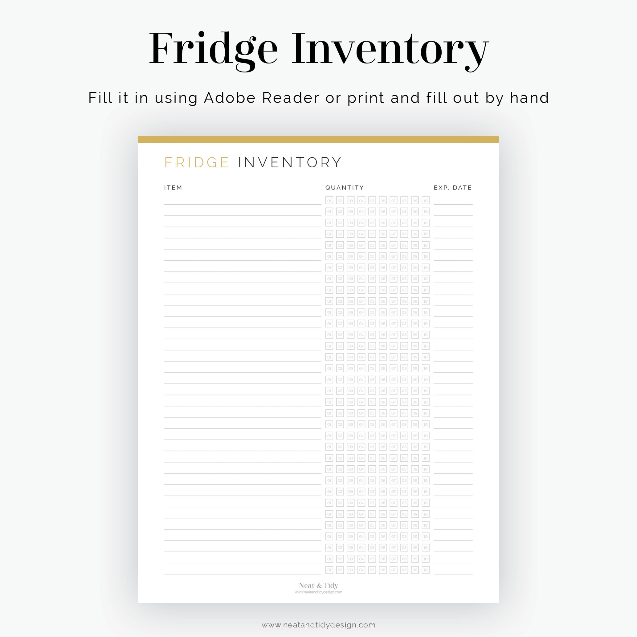 Fridge Inventory (2 Layouts) - Fillable - Printable PDF - Household ...
