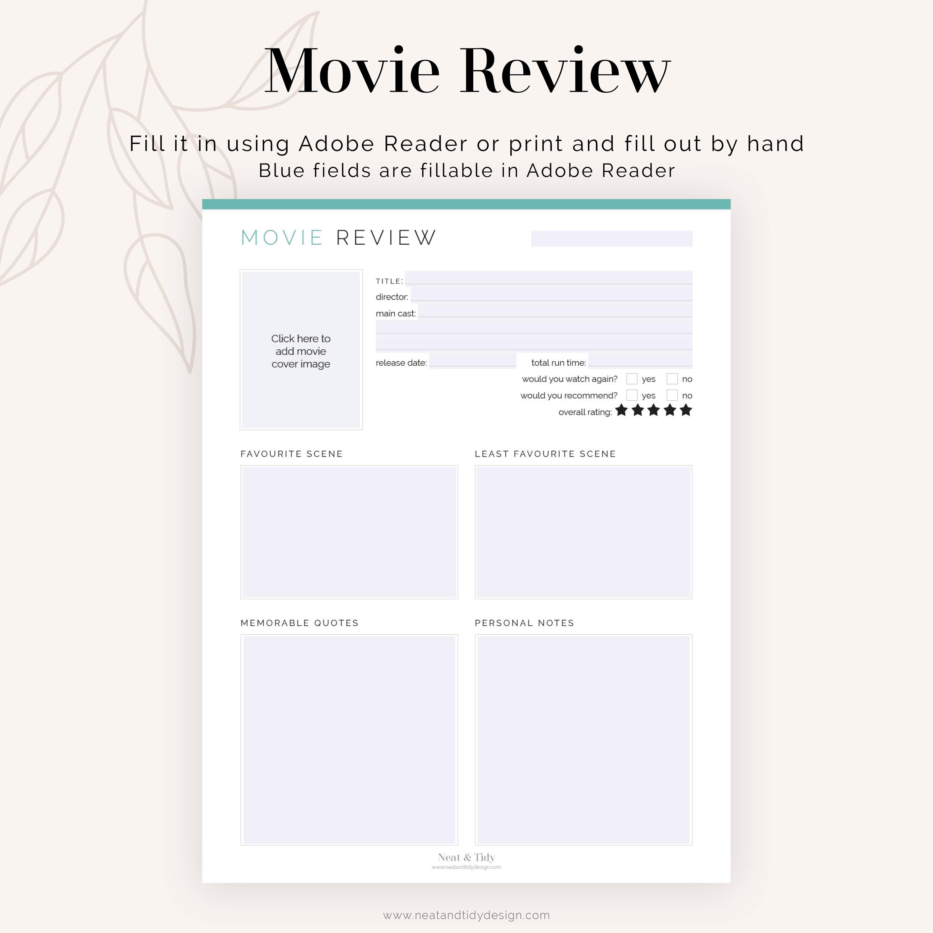 Movie Review Template: Printable & Fillable Film Journal (PDF) - Etsy ...