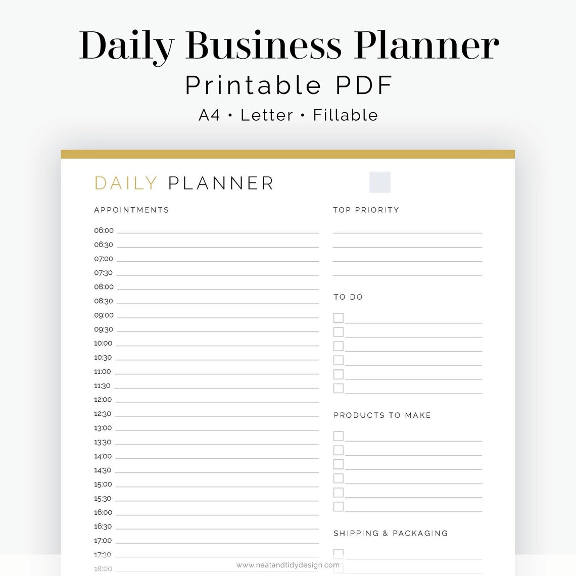 Daily Business Planner Fillable Printable PDF Time Tracker, Daily ...