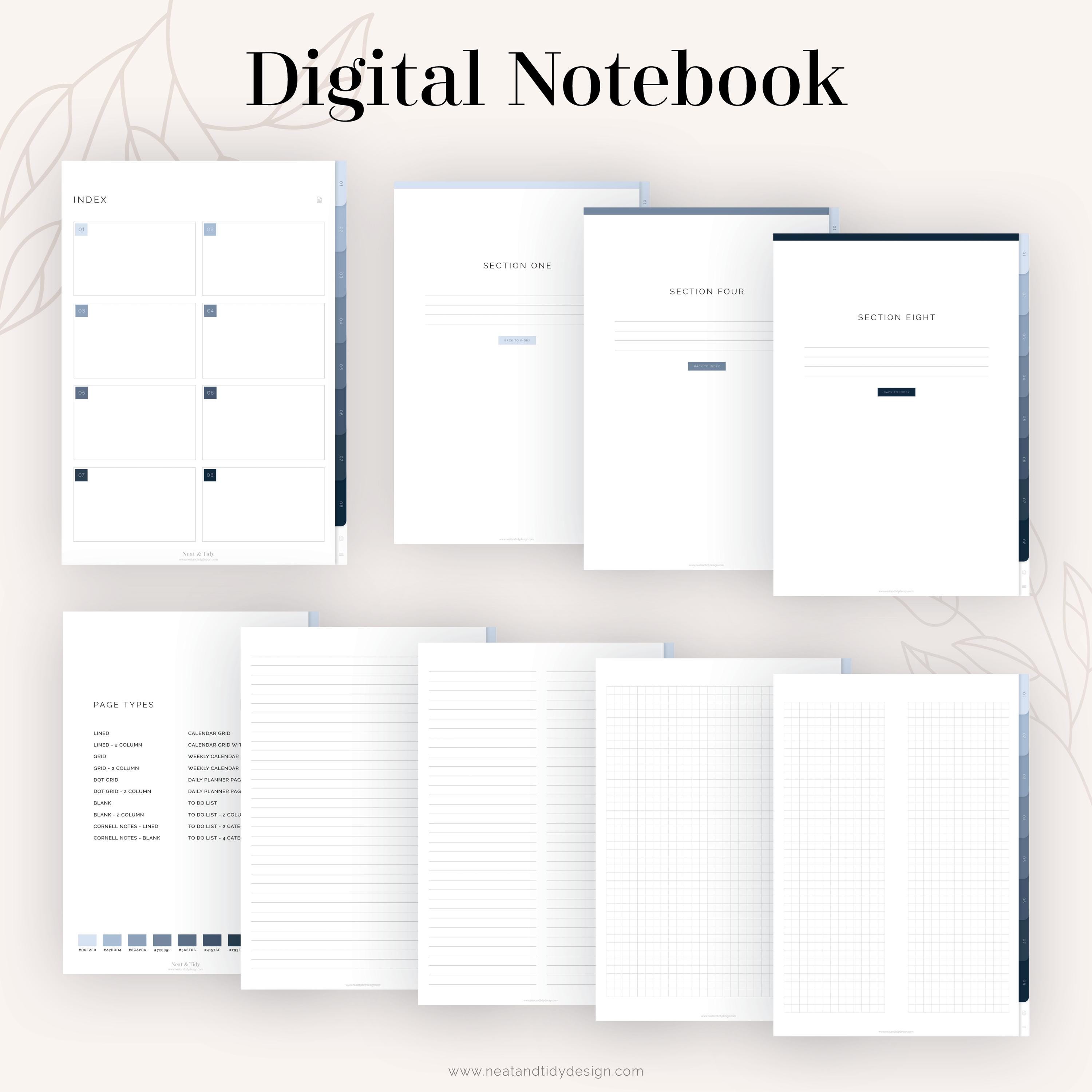 Blue Digital Tabbed Notebook for Goodnotes (portrait) | Hyperlinked ...