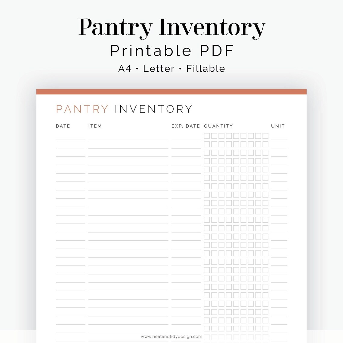 Pantry Inventory (2 Layouts) - Fillable - Printable PDF - Household ...
