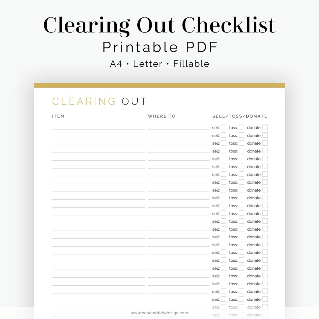 Clearing Out - Fillable - Moving Planner, Household Planner - Printable ...