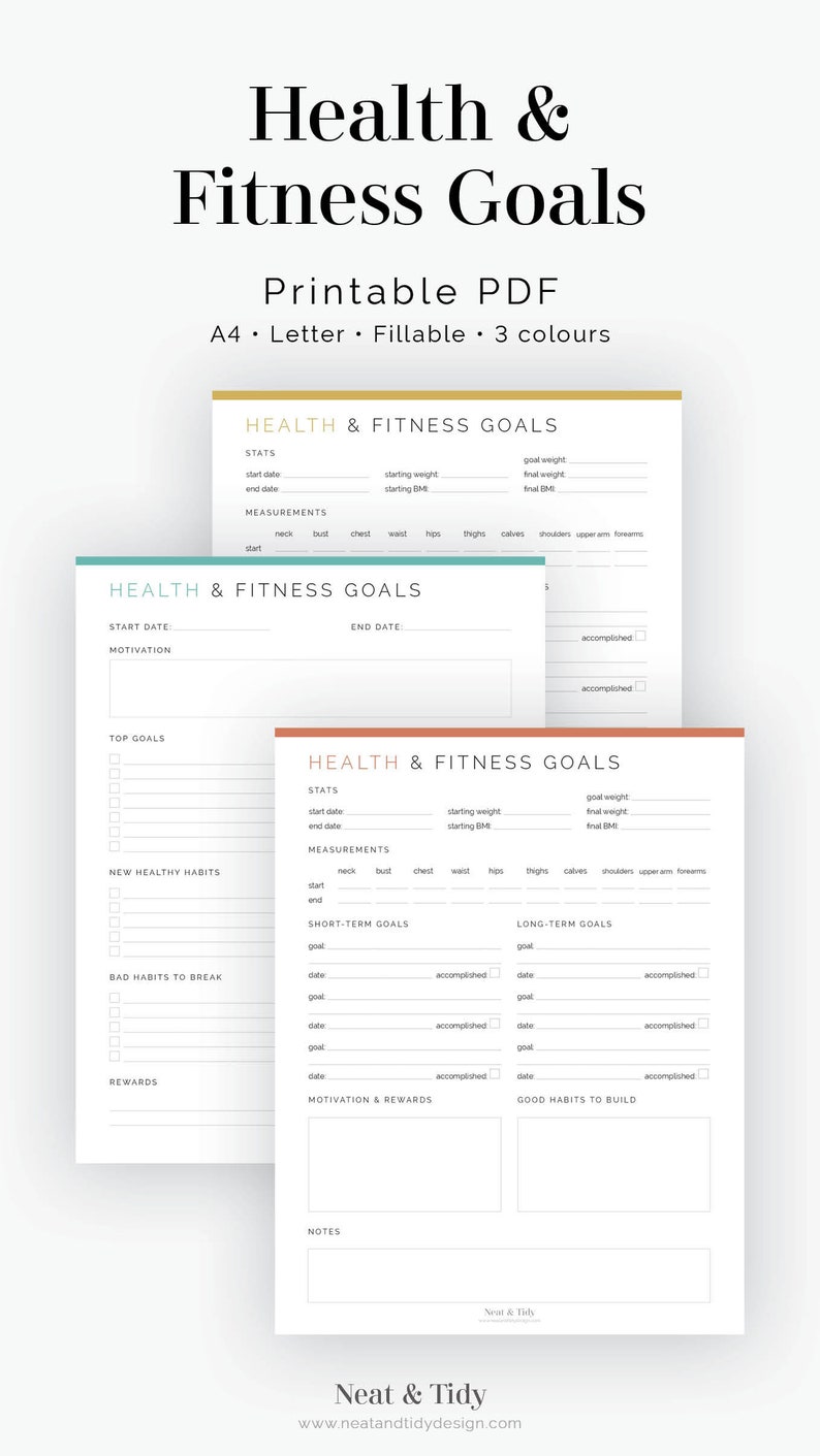 Health and Fitness Goals - Fillable - Printable PDF - Health & Fitness ...