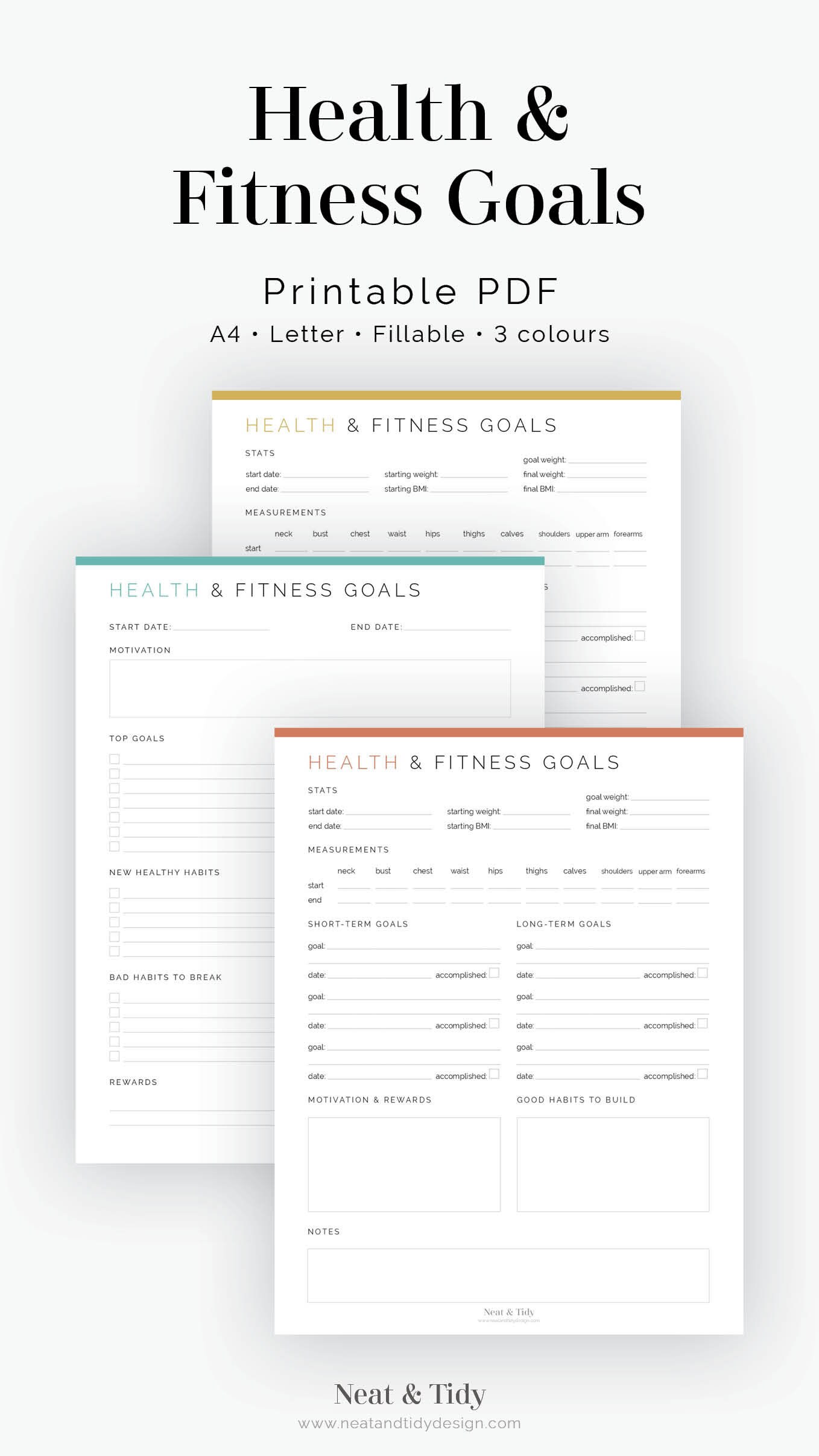 Health and Fitness Goals Fillable Printable PDF Health & Fitness ...