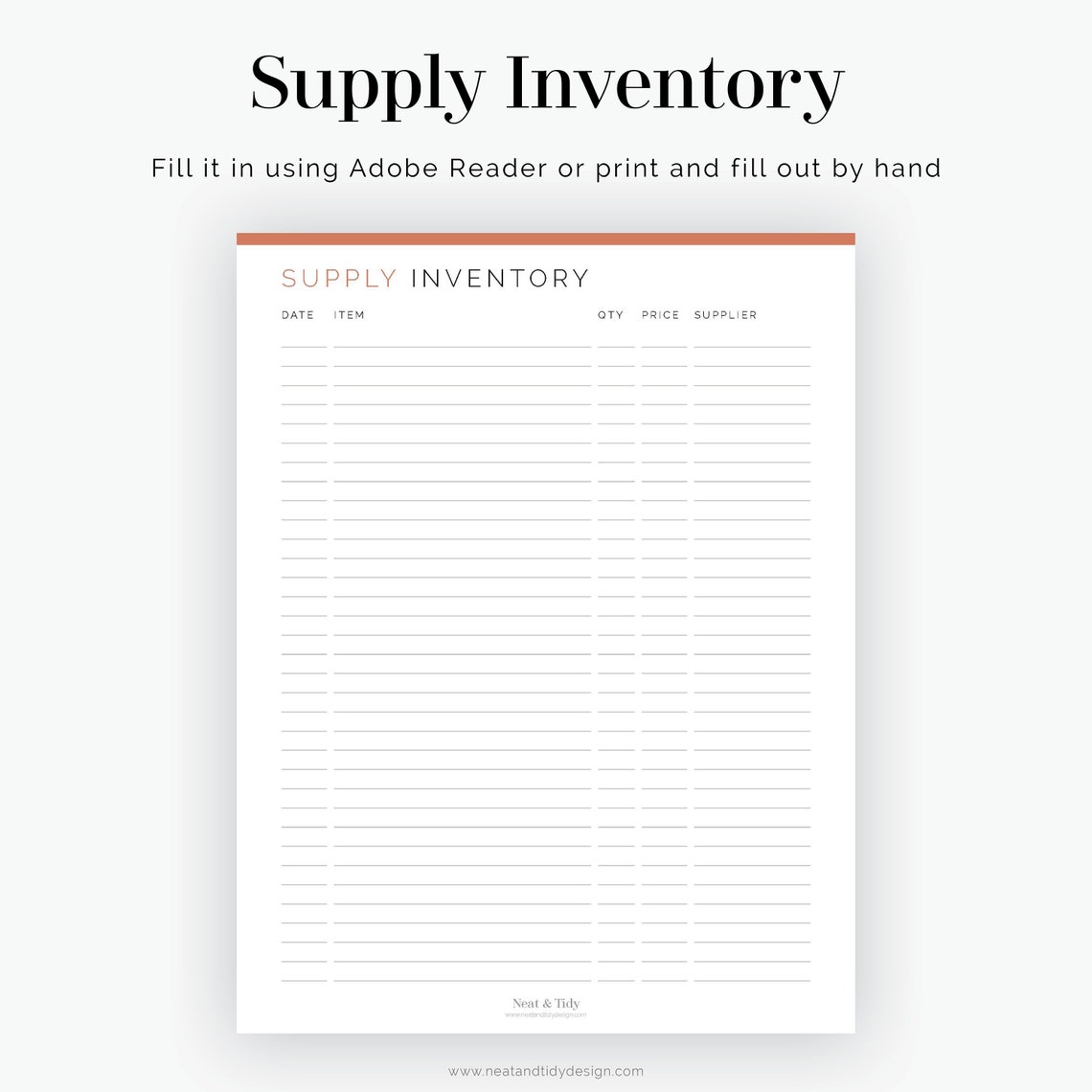 Supply Inventory Log - Fillable - Printable PDF - Business Planner ...