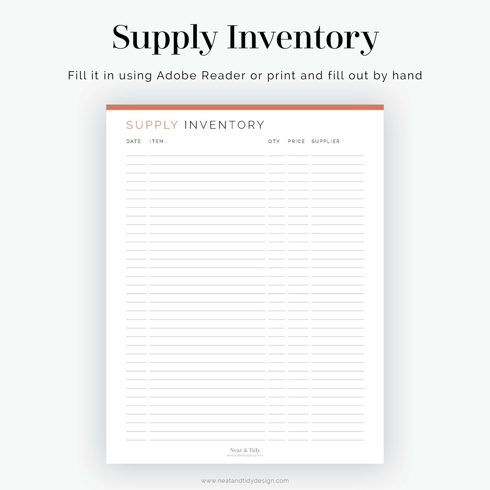 Supply Inventory Log - Fillable - Printable PDF - Business Planner ...