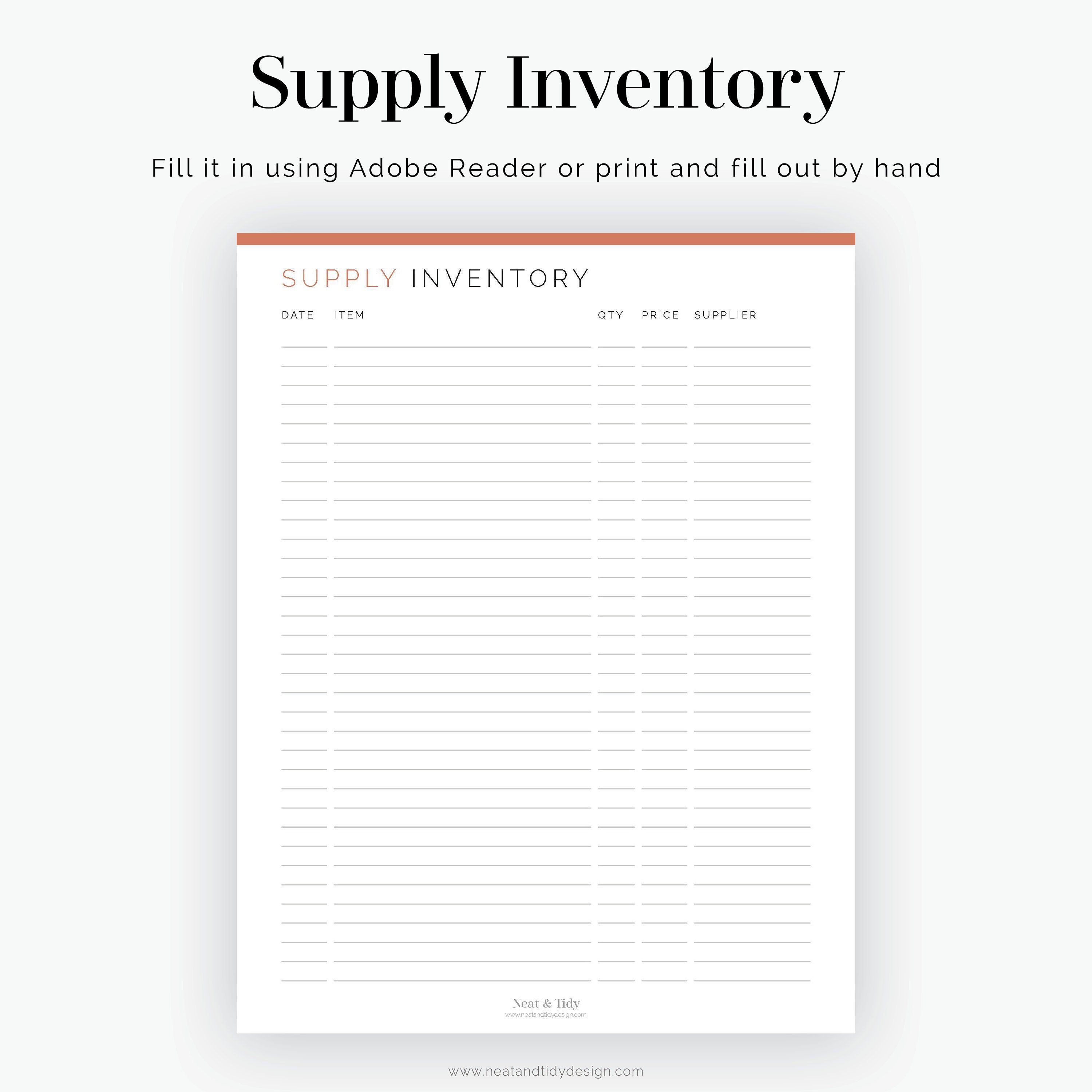 Supply Inventory Log - Fillable - Printable PDF - Business Planner ...