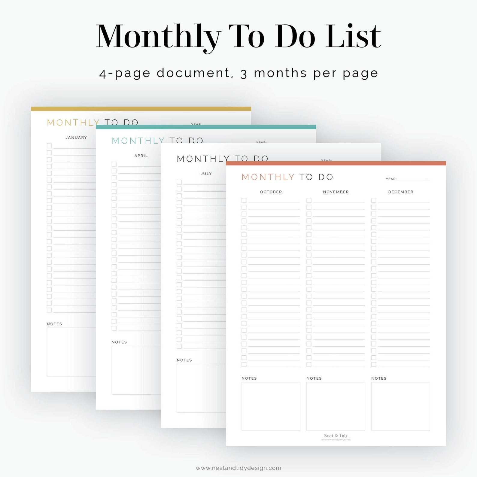 Monthly to Do List V3 Fillable Printable PDF Task - Etsy