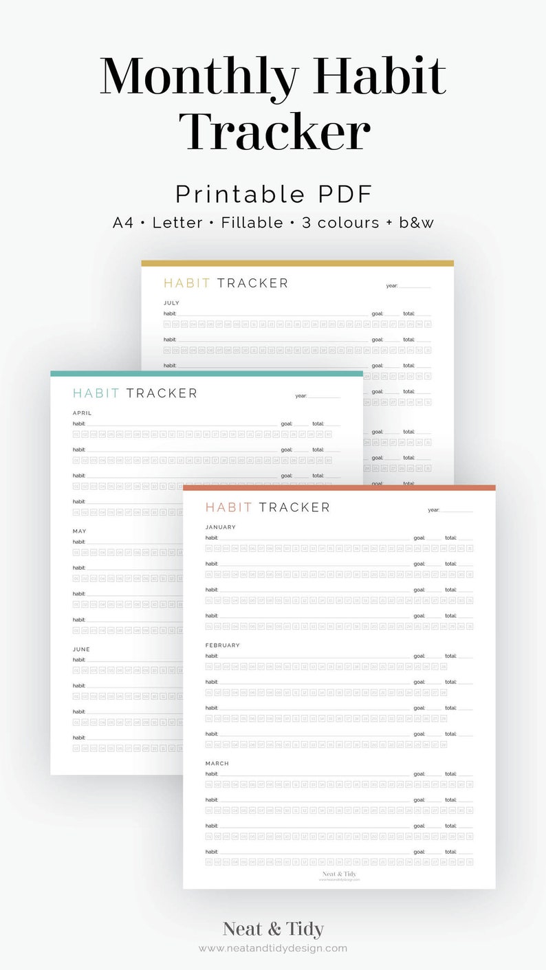 Monthly Habit Tracker Fillable Printable PDF Goal - Etsy