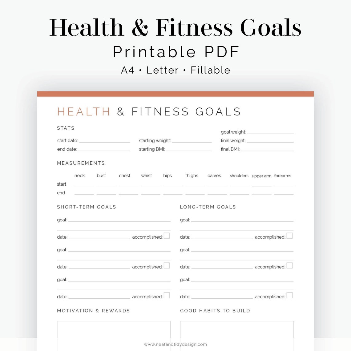 Health and Fitness Goals - Fillable - Printable PDF - Health & Fitness ...