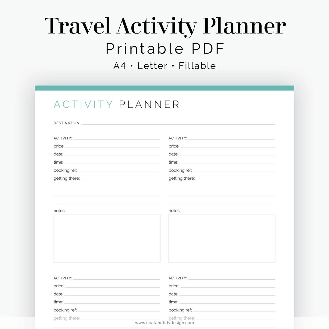 Travel Activity Planner - Fillable - Travel Planner, Vacation Planner ...