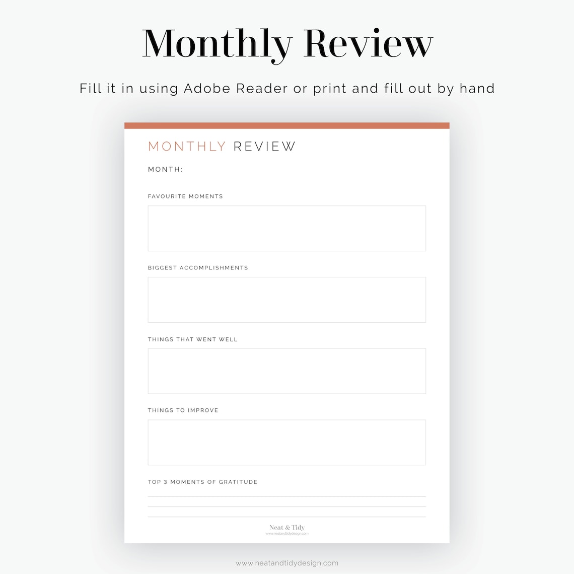 Monthly Review - Fillable - Printable PDF - New Year Resolution, Life ...