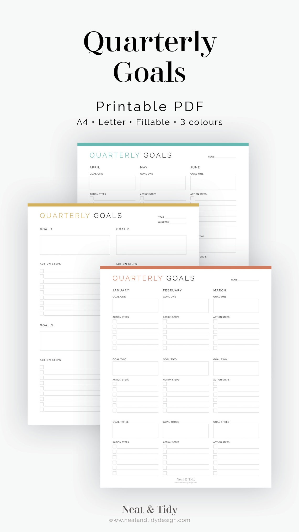Quarterly Goals 2 Layouts Fillable Printable PDF New | Etsy