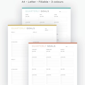 Quarterly Goals 2 Layouts Fillable Printable PDF New | Etsy