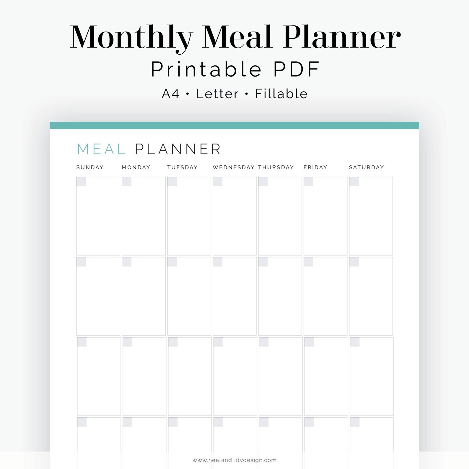 Monthly Meal Planner sunday or Monday Start, Vertical & Horizontal ...