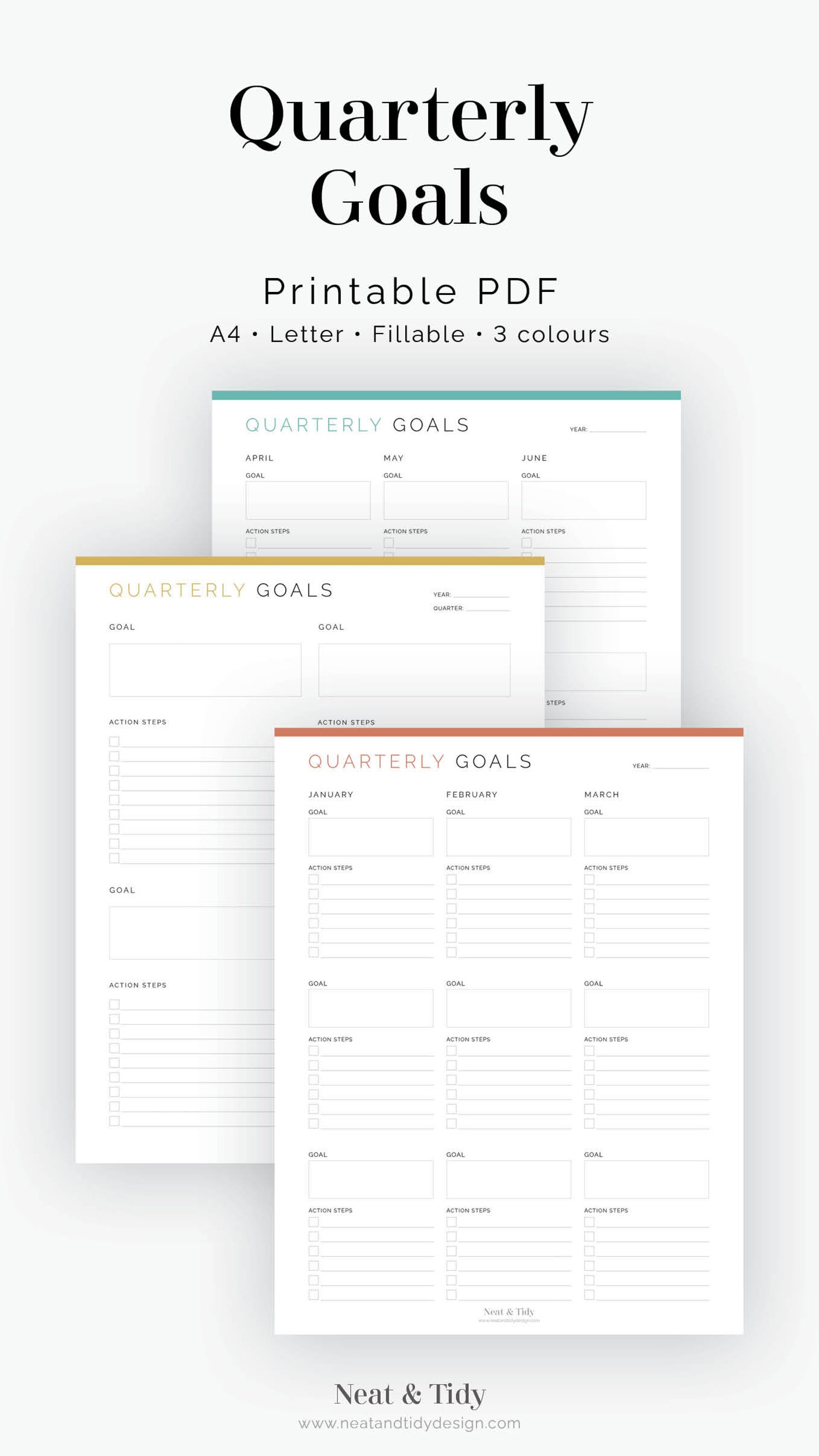 Quarterly Goals 2 Layouts Fillable Printable PDF New - Etsy