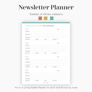 Newsletter Planner - Fillable - Printable PDF - Business Planner, Blog ...