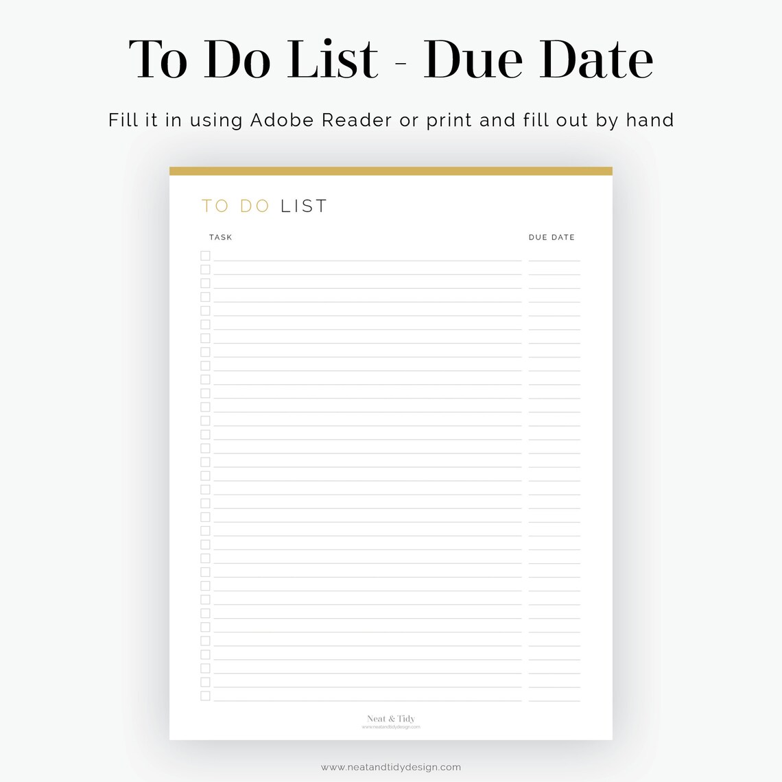 To Do List With Due Date - Fillable - Printable PDF - Task Management ...