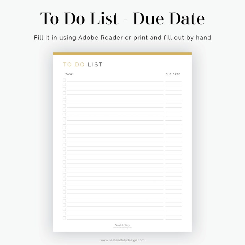 To Do List With Due Date - Fillable - Printable PDF - Task Management ...
