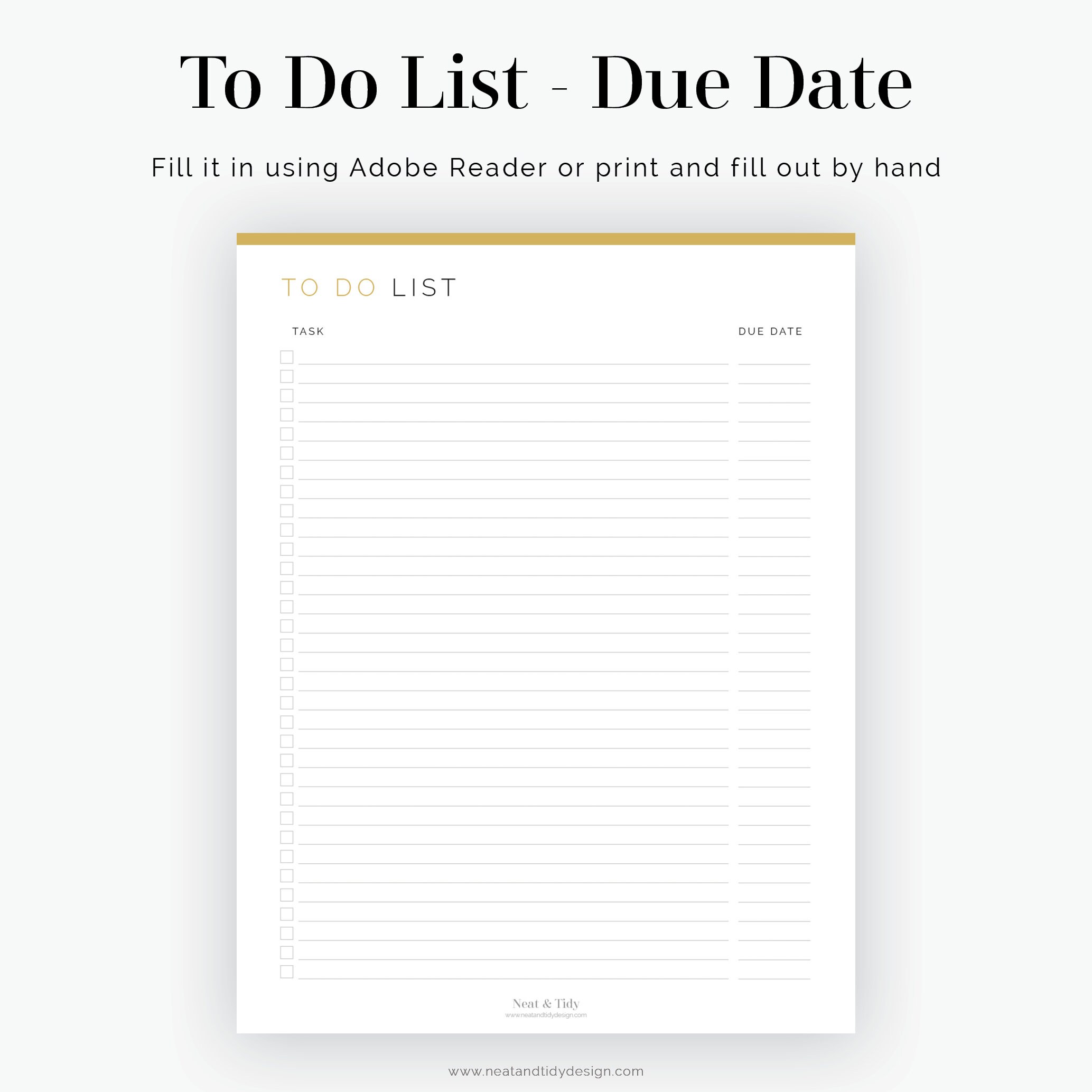 To Do List With Due Date - Fillable - Printable PDF - Task Management ...