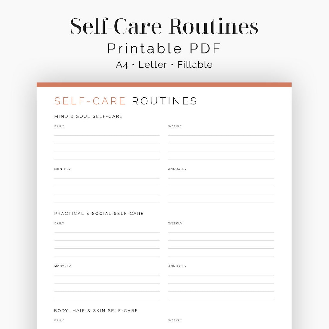 Self-care Routines - Fillable - Printable PDF - Mental Health Printable ...
