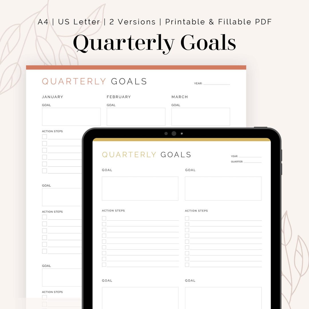 Quarterly Goals (2 Versions) - Fillable & Printable PDF - New Year ...