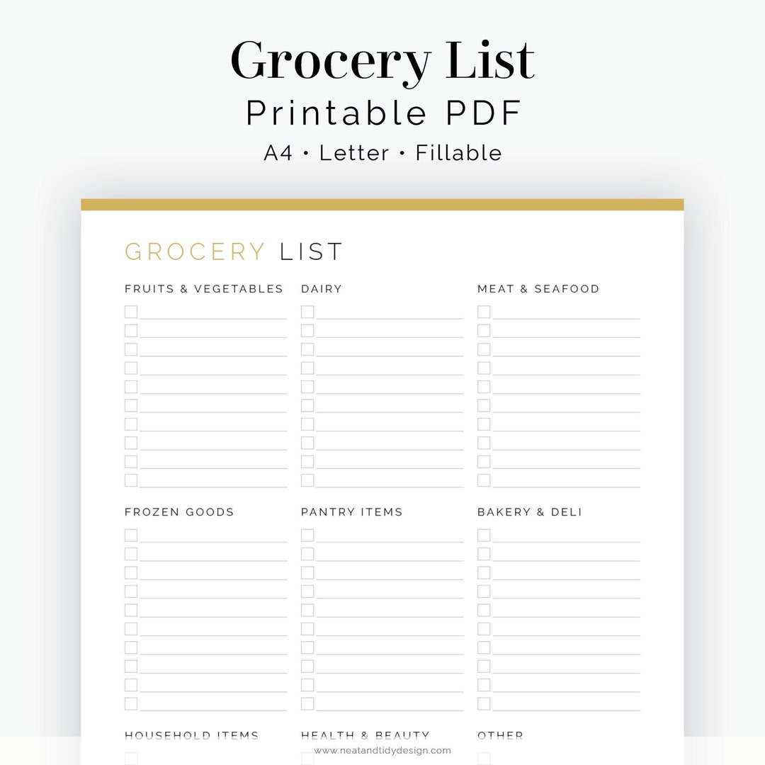 Grocery List With Categories - Printable PDF - Meal Planner, Shopping ...