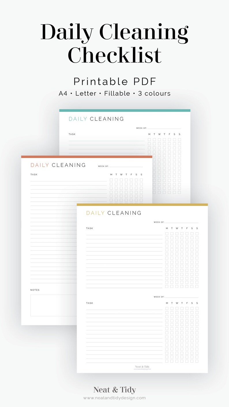 Daily Cleaning Checklist Fillable Printable PDF - Etsy