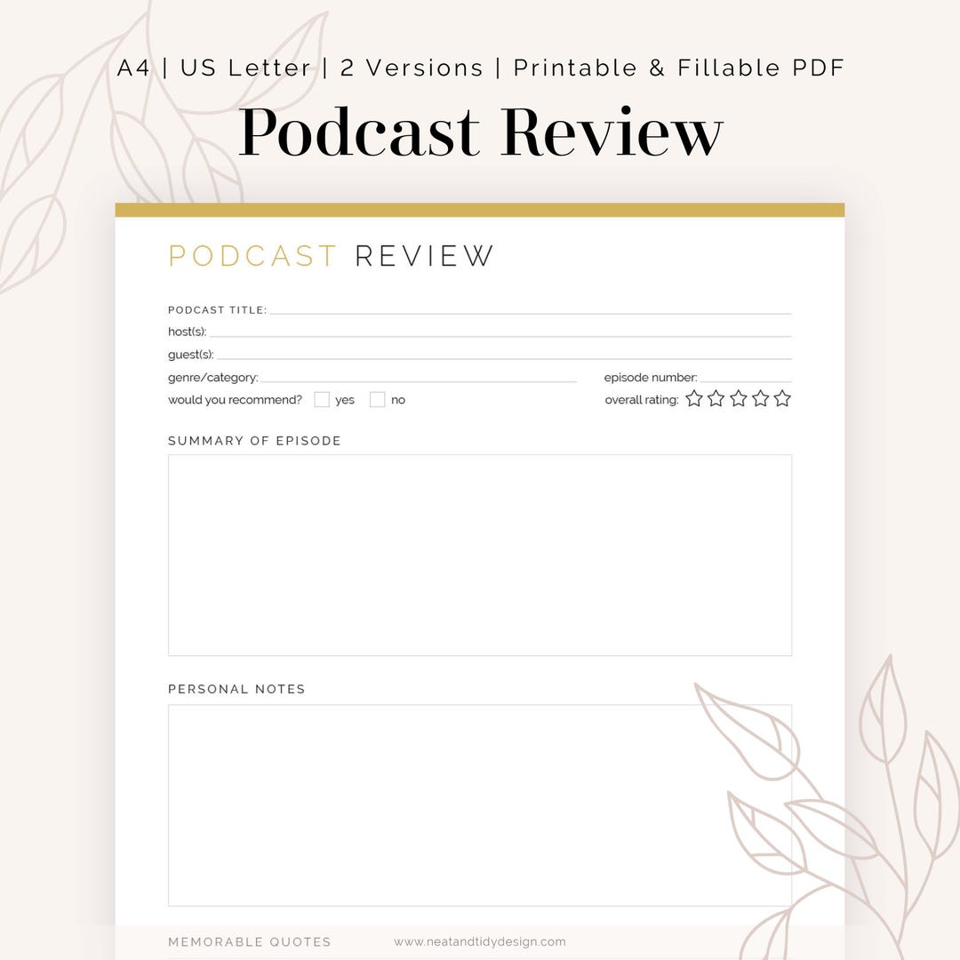 Podcast Review Template | Printable and Fillable Podcast Journal PDF ...