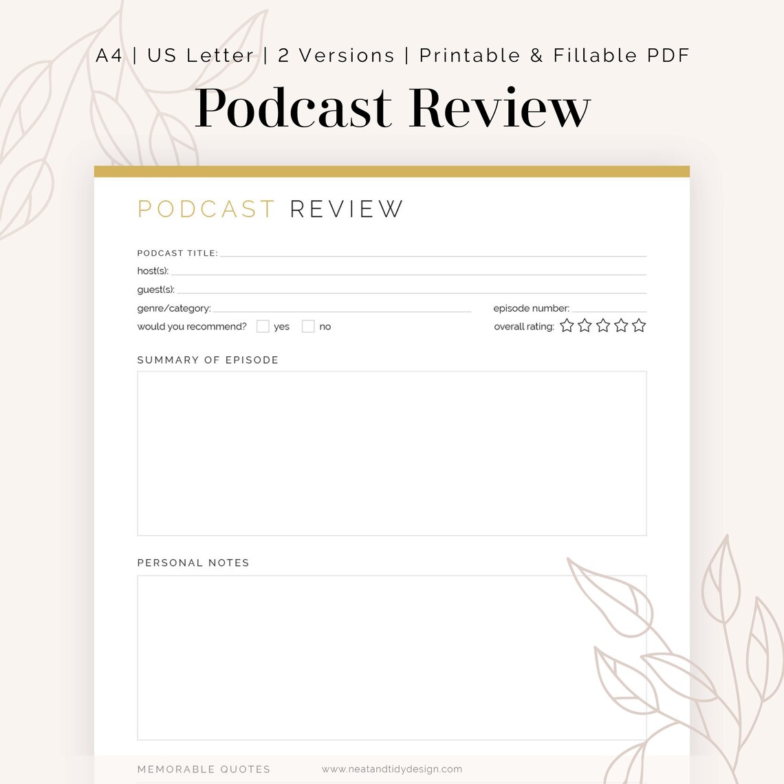 Podcast Review Template | Printable and Fillable Podcast Journal PDF ...