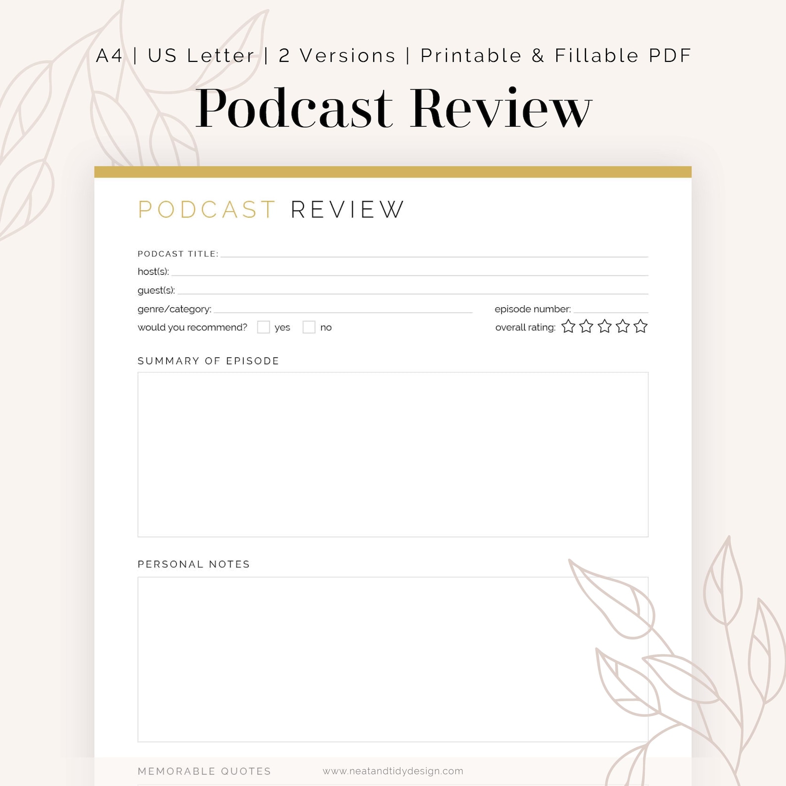 Podcast Review Template | Printable and Fillable Podcast Journal PDF ...