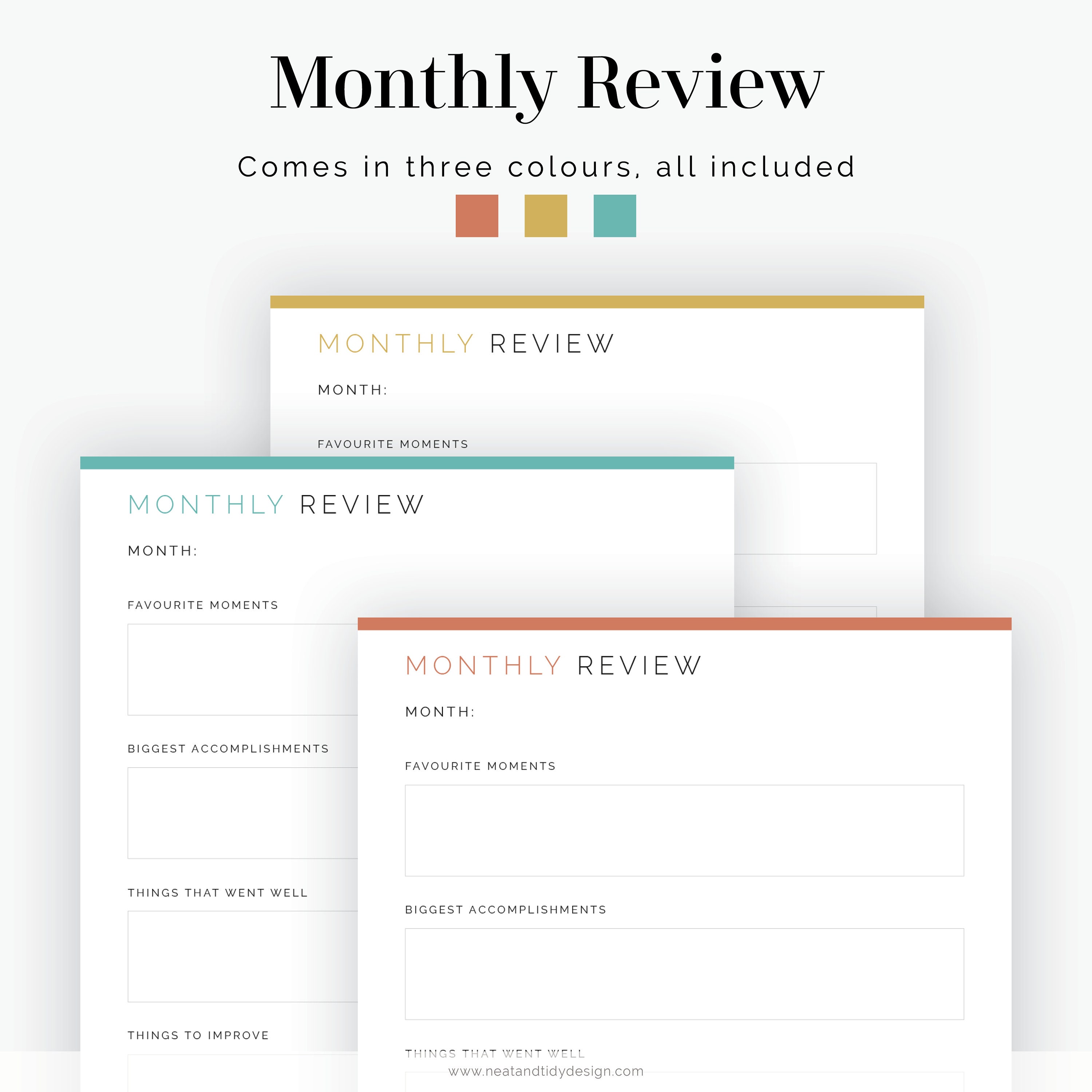 Revisión mensual, Rellenable, PDF imprimible, Resolución de año nuevo ...