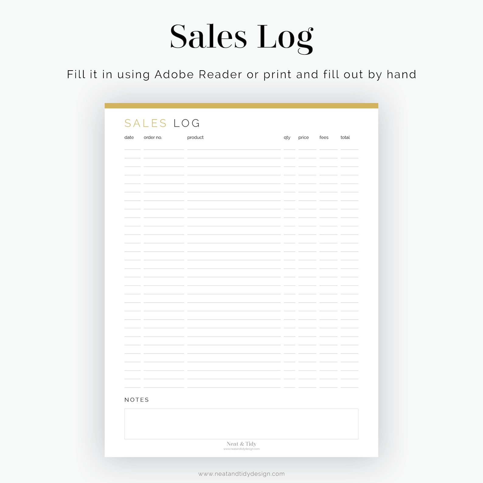 Sales Log - Fillable - Printable PDF - Business Planner - Finance ...