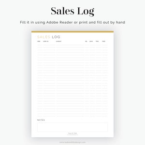 Sales Log - Fillable - Printable PDF - Business Planner - Finance ...