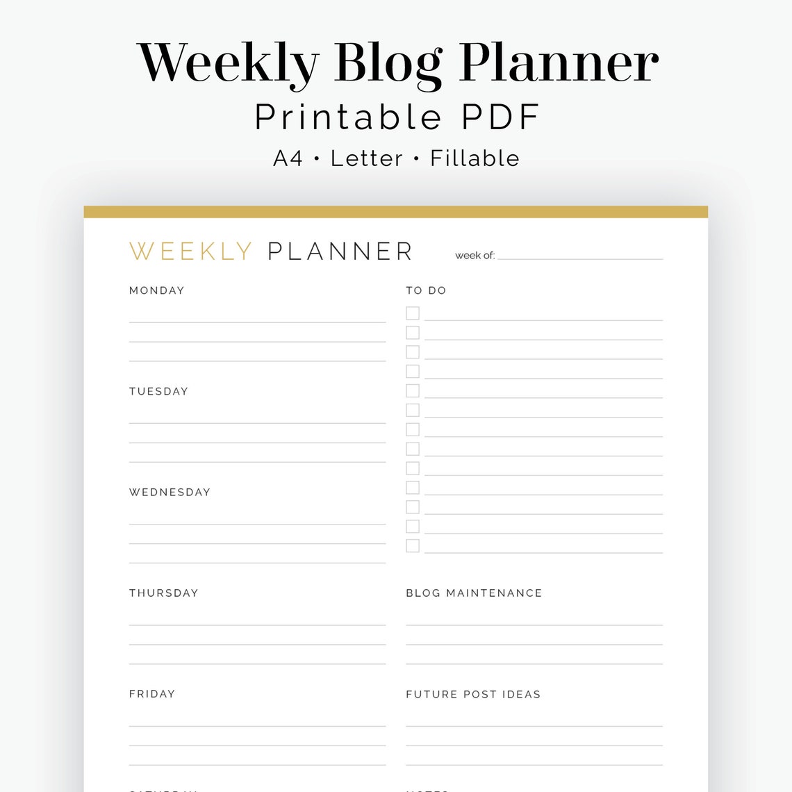 Weekly Blog Planner Fillable Printable PDF Business Planner, Planner ...