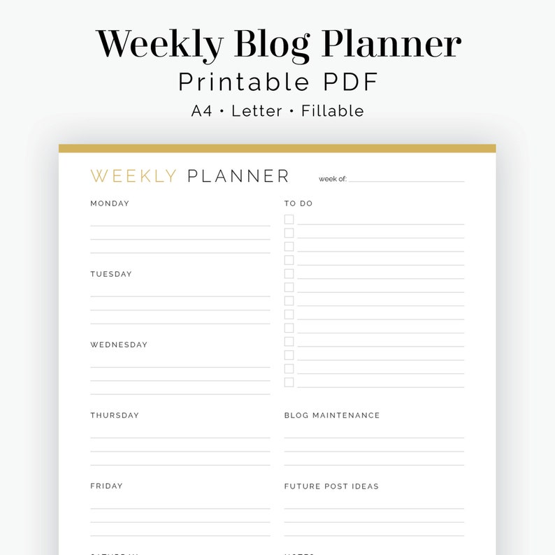 Weekly Blog Planner Fillable Printable PDF Business Planner, Planner ...