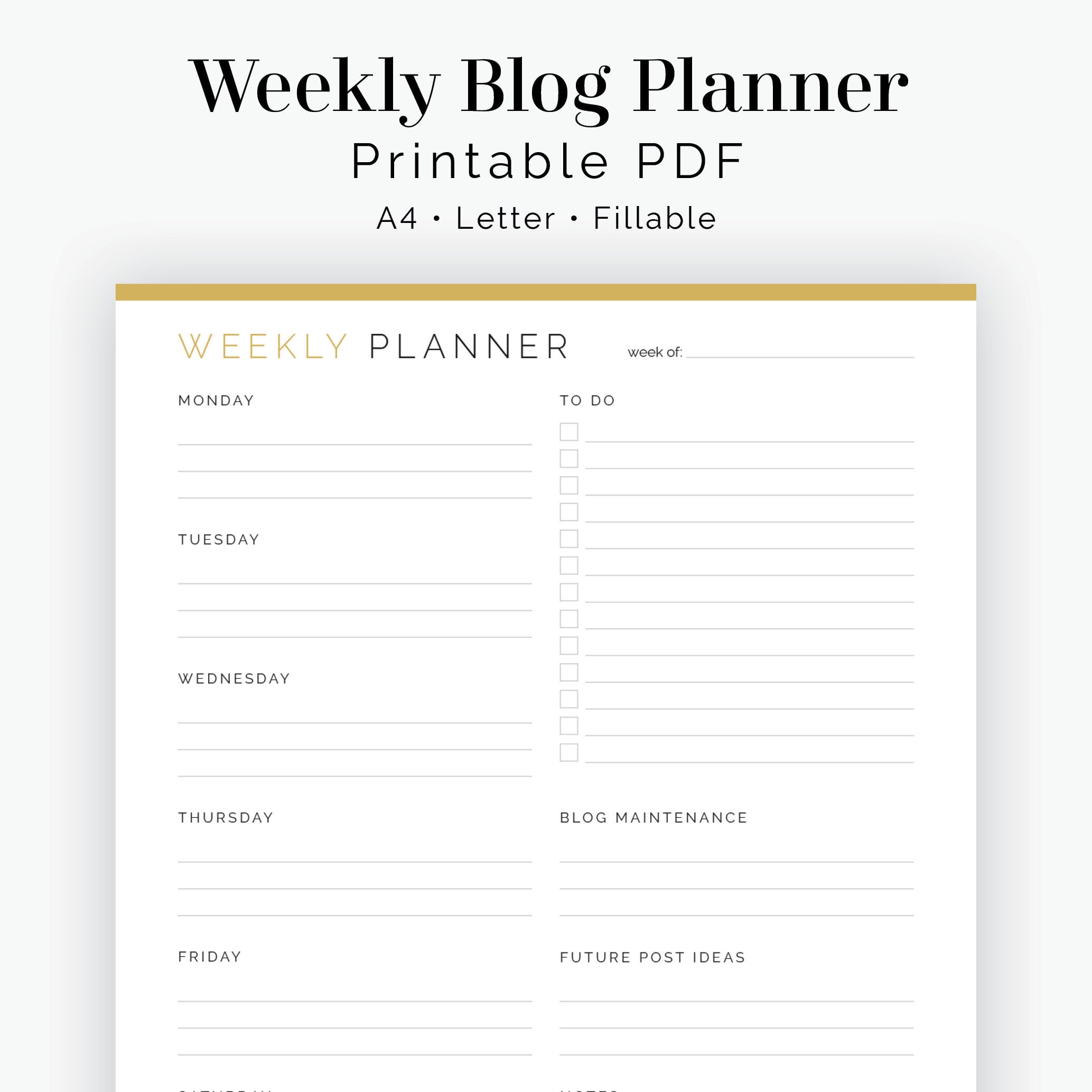Weekly Blog Planner Fillable Printable PDF Business Planner, Planner ...