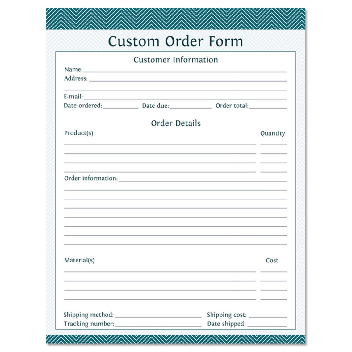 Custom Order Form - Fillable - Business Planner Chevron - Printable ...
