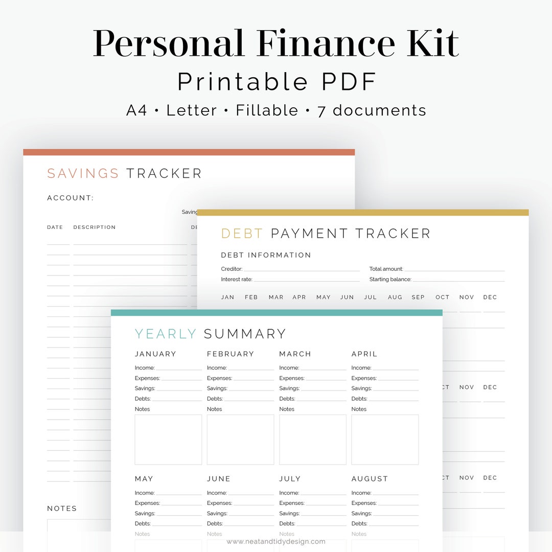 Personal Finance Kit (7 Documents) - Fillable - Printable PDF - Bundled ...