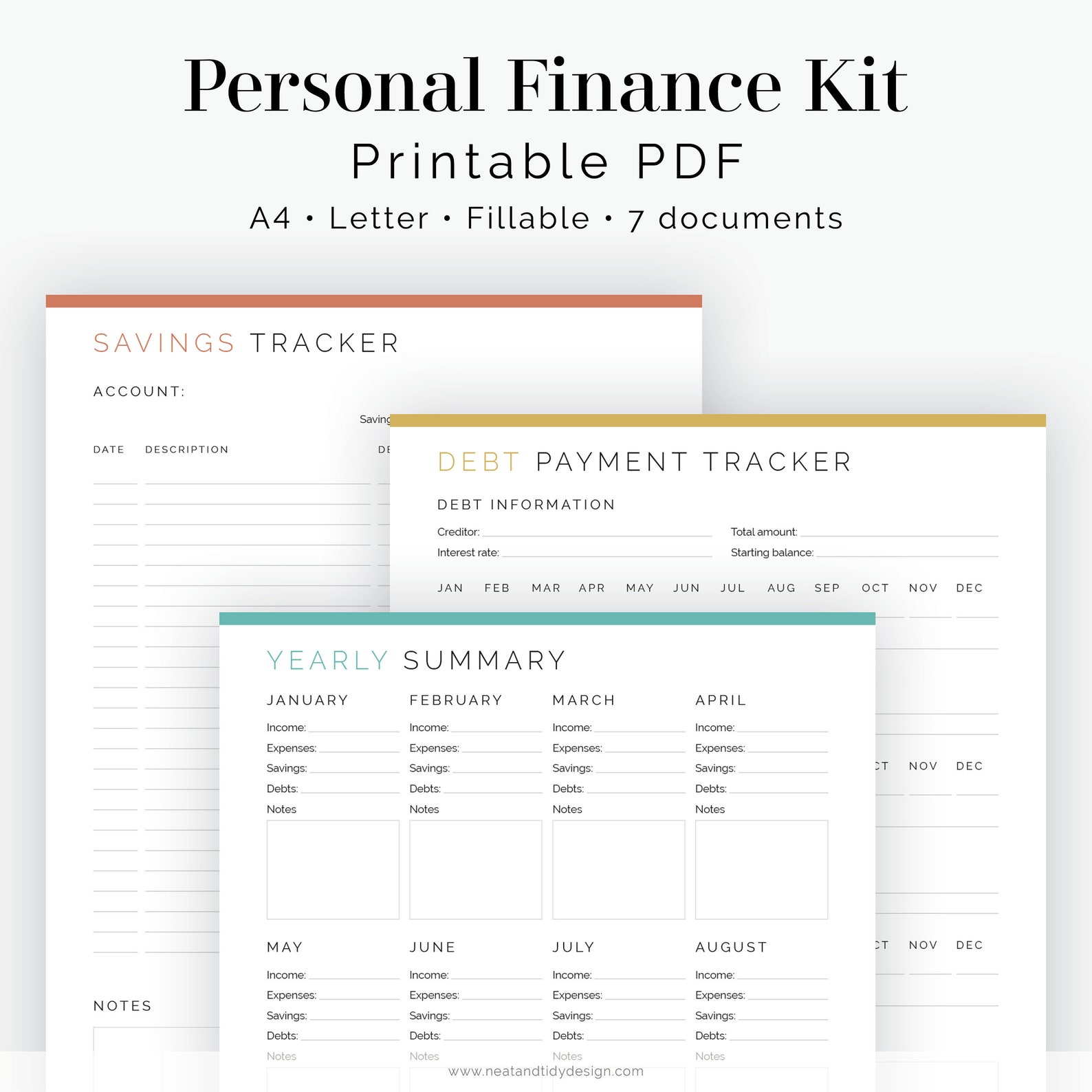 Personal Finance Kit (7 Documents) - Fillable - Printable PDF - Bundled ...