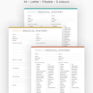 Family Medical History - 2 Layouts - Health & Medical Log, Healthcare ...