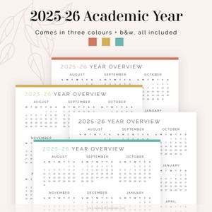2025-26 Academic Year Overview Printable PDF | Time Management, School ...