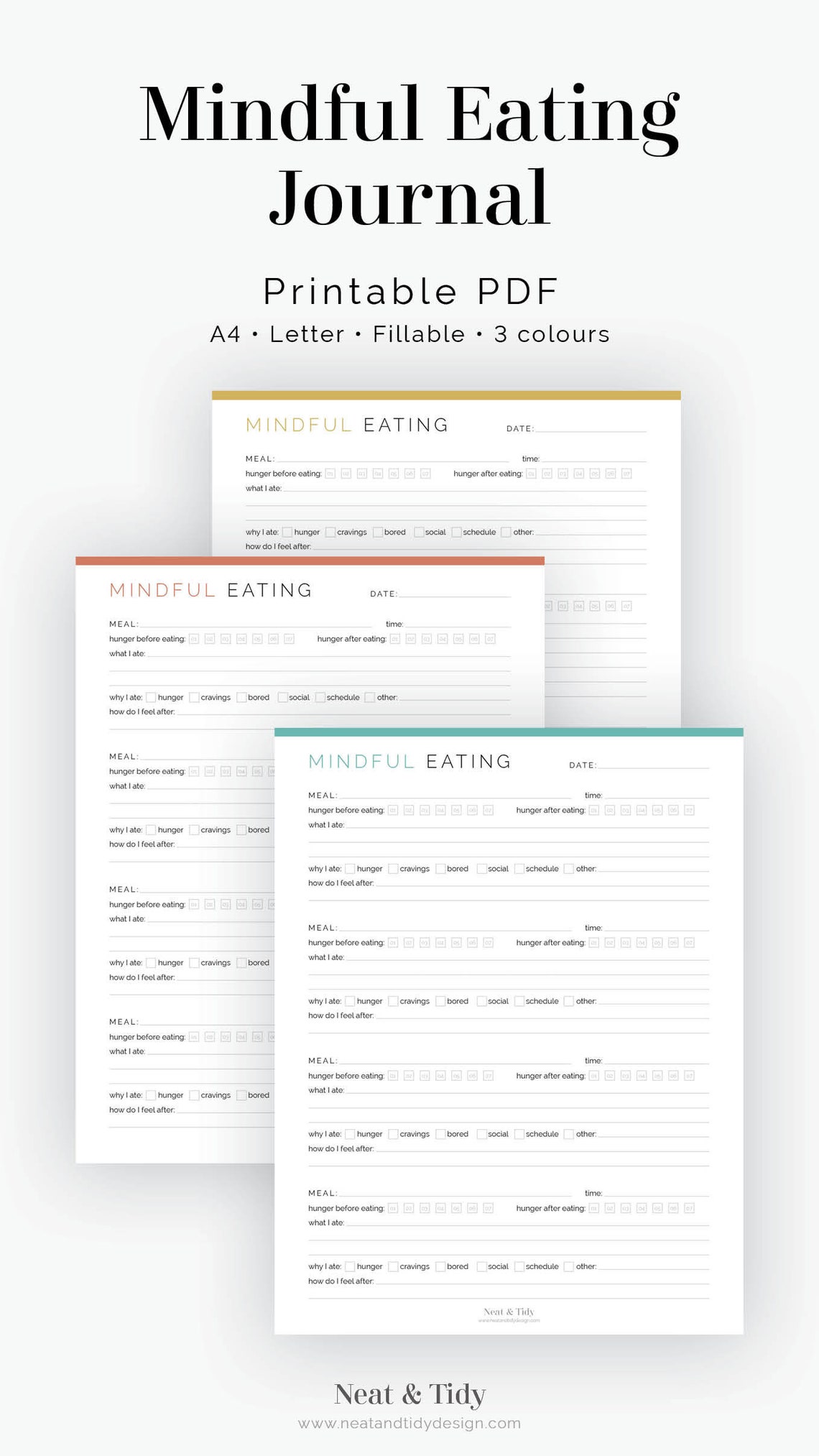 Mindful Eating Journal Fillable Printable PDF Daily Food Journal Health ...
