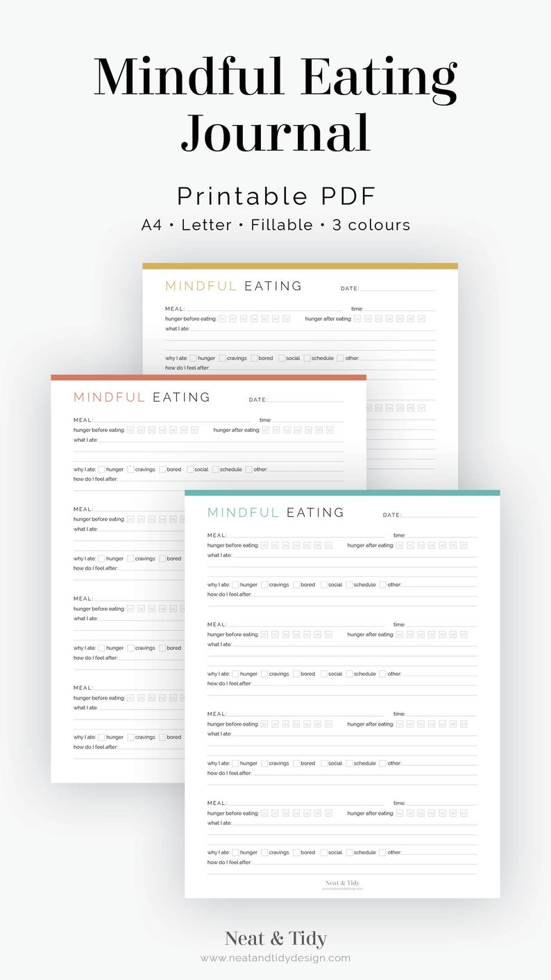 Mindful Eating Journal Fillable Printable PDF Daily Food Journal Health ...