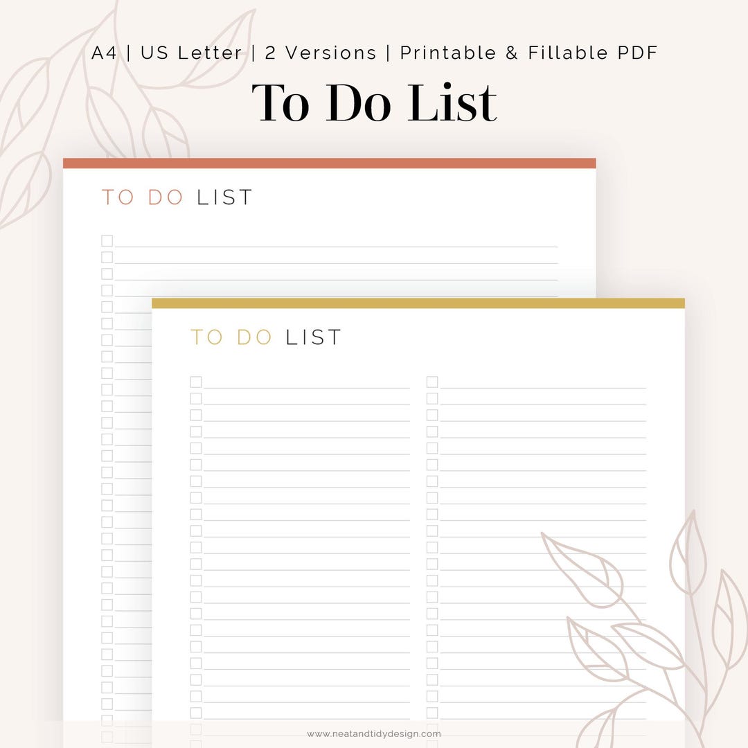 Minimal to Do List - Fillable & Printable PDF - 2 Versions, Simple Task ...